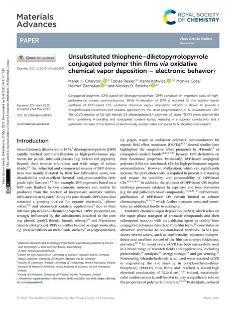 Pdf Unsubstituted Thiophene Diketopyrrolopyrrole Conjugated Polymer Thin Films Via Oxidative