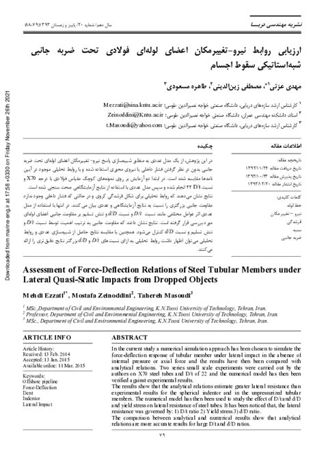 Pdf Assessment Of Force Deflection Relations Of Steel Tubular Members Under Lateral Quasi