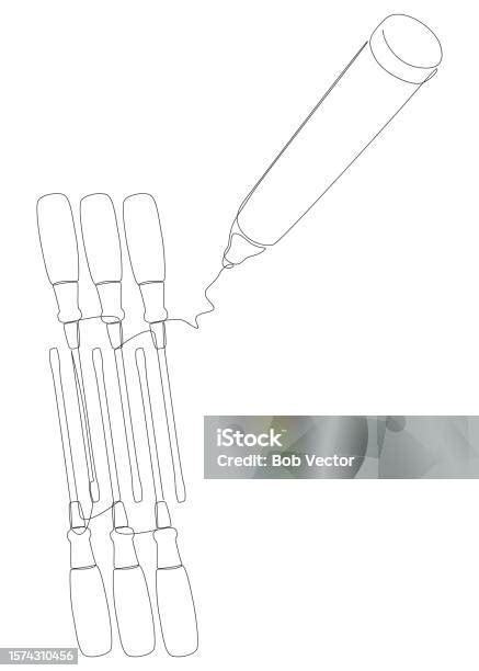 연필 펠트 펜으로 그린 스크류 드라이버의 연속 라인 가는 선 그림 벡터 개념입니다 등고선 그리기 창의적인 아이디어 Diy에 대한
