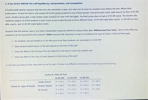 Solved 3 A Two Factor ANOVA The Null Hypotheses Chegg Com