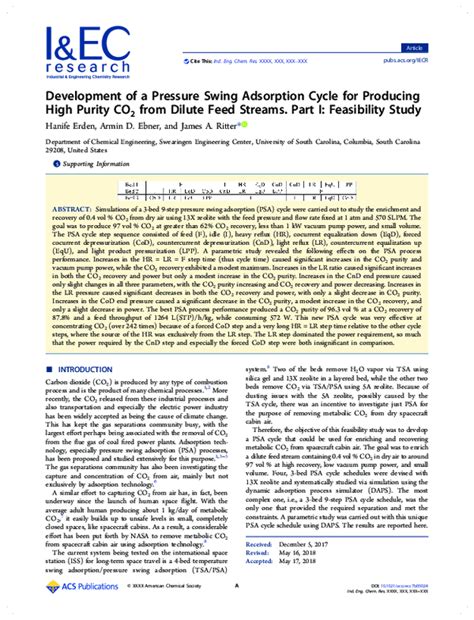 Pdf Development Of A Pressure Swing Adsorption Cycle For Producing