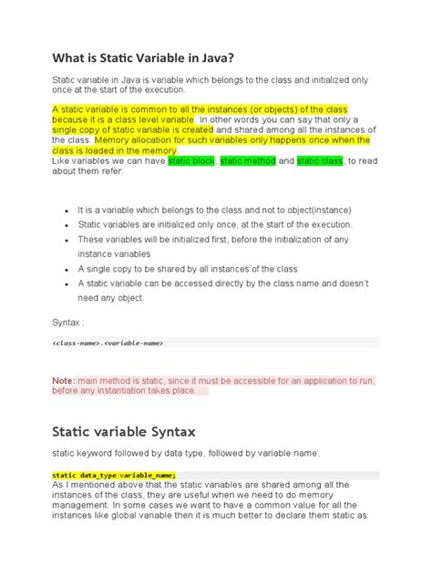Static Variable And Method Pdf Class Computer Programming Method Computer Programming