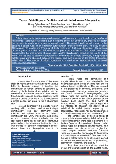 Pdf Types Of Palatal Rugae For Sex Determination In The Indonesian