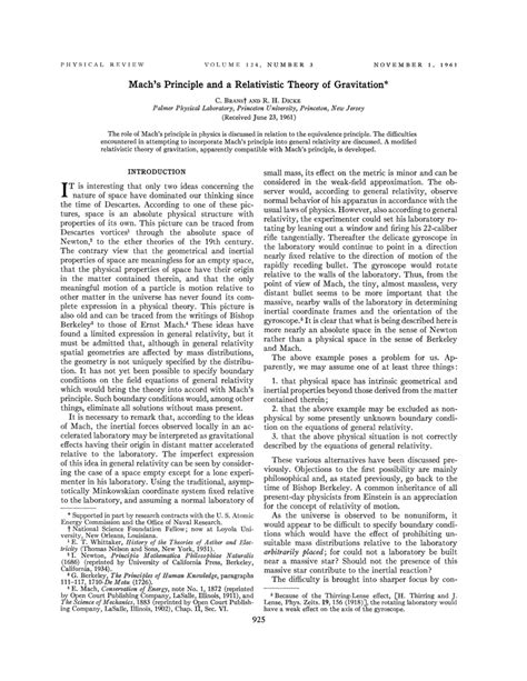 Pdf Mach Principle And A Relativistic Theory Of Gravitation