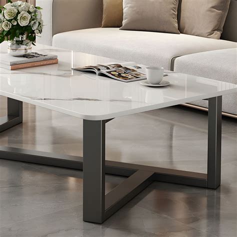 Modern Style Rectangular Stone Top Coffee Table With Frame Base In