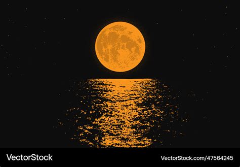 Orange Full Moon On The Night Sea Royalty Free Vector Image