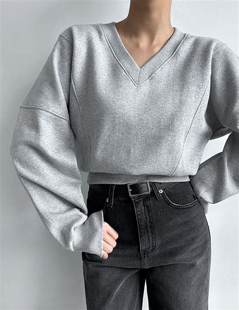 문트 브이넥 라인 기모 맨투맨