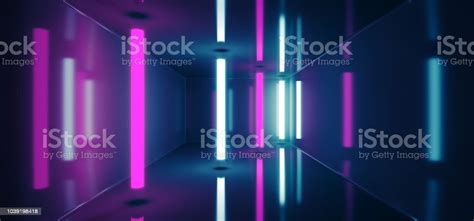 공상 과학 현대 다크 빈 무리 아이스 블루와 퍼플 빛나는 조명과 빈 공간 3d 렌더링 깨끗 한 반사 방 추상적인에 대한 스톡 사진 및 기타 이미지 Istock