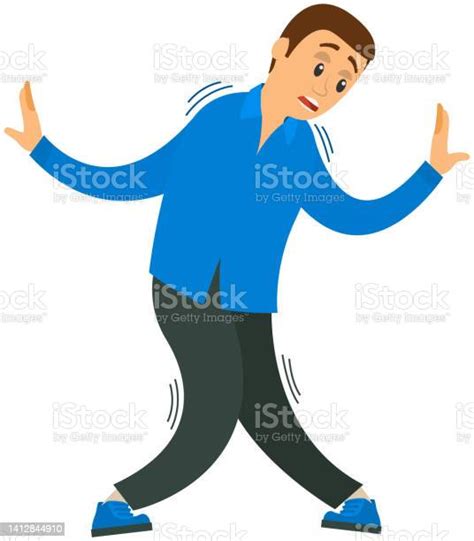 겁에 질린 남성 캐릭터는 자기 주위에 공간을 퍼뜨린다 이상한 포즈를 취한 남자가 두려움 때문에 떨리고 있습니다 감정에 대한 스톡 벡터 아트 및 기타 이미지 Istock