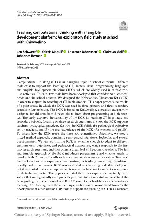 Pdf Teaching Computational Thinking With A Tangible Development