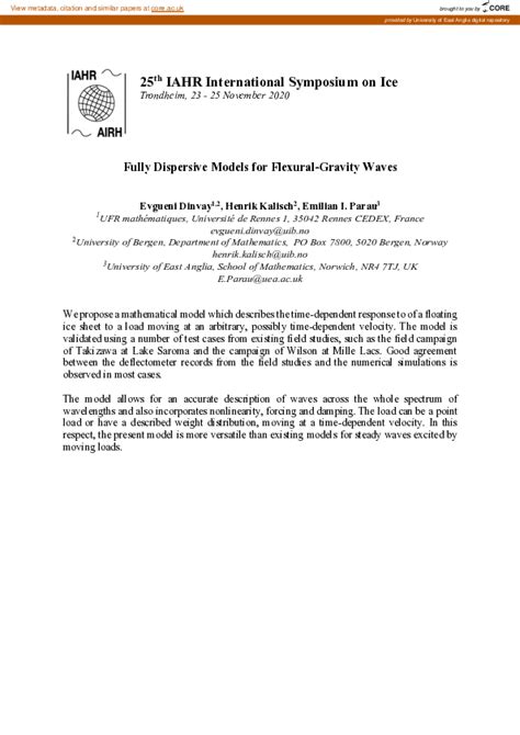 Pdf Fully Dispersive Models For Flexural Gravity Wave Emilian Parau