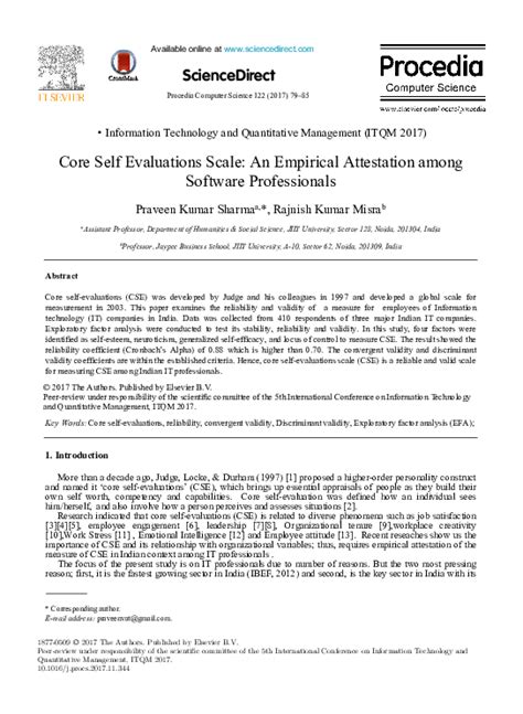 Pdf Core Self Evaluations Scale An Empirical Attestation Among Software Professionals
