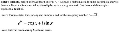 Eulers Formula Named After Leonhard Euler 1707 1783 Is A Mathematical Formula In Complex
