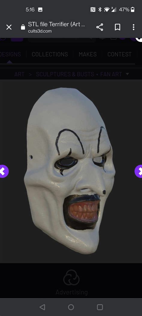 3d Printable Terrifier Art The Clown Mask • Made With Sculpto・cults
