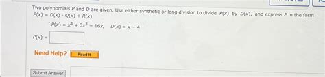 solved two polynomials p ﻿and d ﻿are given use either