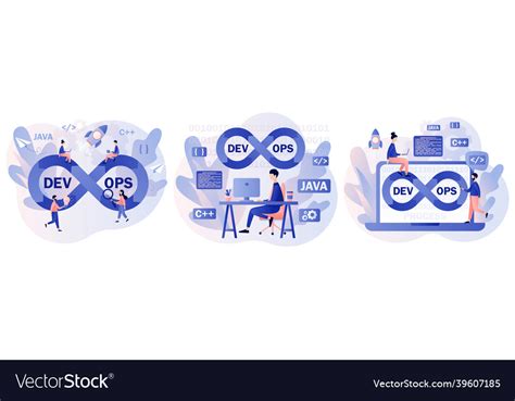 Devops Concept Tiny Programmers Practice Vector Image