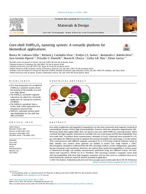 Pdf Core Shell Fe Fexoy Nanoring System A Versatile Platform For Biomedical Applications