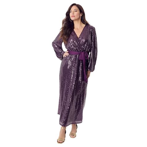 Roamans Womens Plus Size Sequin Wrap Dress
