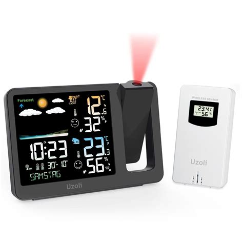 Uzoli Projection Alarm Clock Weather Station Wwvb Atomic Projector Clock