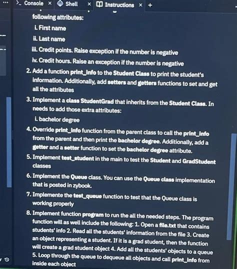 solved c console × shell × instructions × following