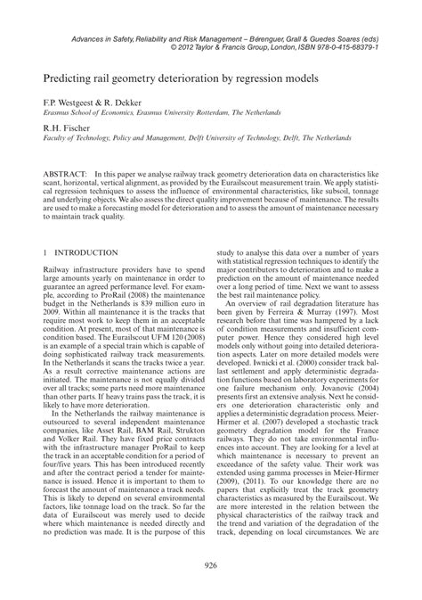 Pdf Predicting Rail Geometry Deterioration By Regression Models