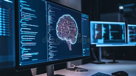 Digital Brain Circuitry Code On Modern Computer Screen Technology Abstract Artificial