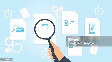 키 파일 문서 연구 벡터 그림 검색 아이콘으로 문서작성합니다 파일 및 돋보기 분석 연구 기호입니다 벡터 일러스트레이션 개념에 대한 스톡 벡터 아트 및 기타 이미지 Istock