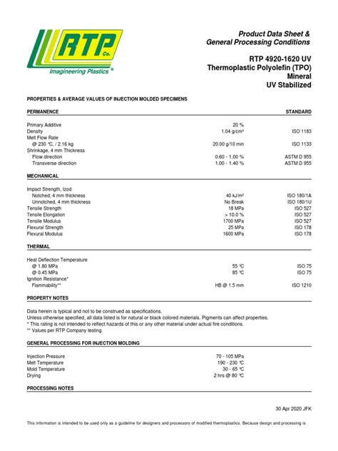 Rtp 4920 1620 Uv Tpo Data Sheet Pdf Pascal Unit Thermoplastic