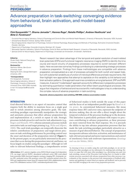Pdf Advance Preparation In Task Switching Converging Evidence From Behavioral Brain