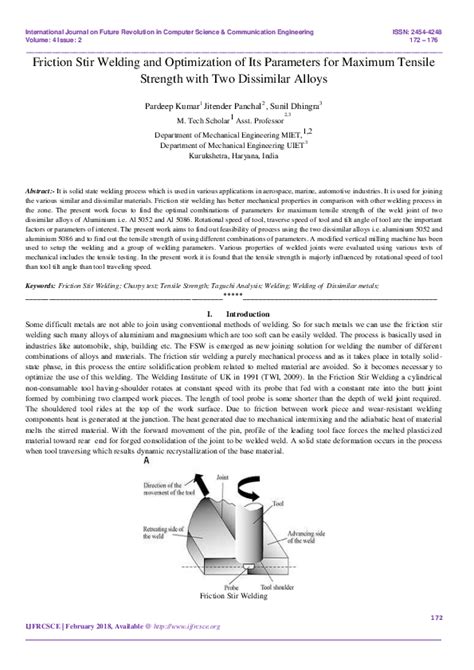 Pdf Friction Stir Welding And Optimization Of Its Parameters For Maximum Tensile Strength With