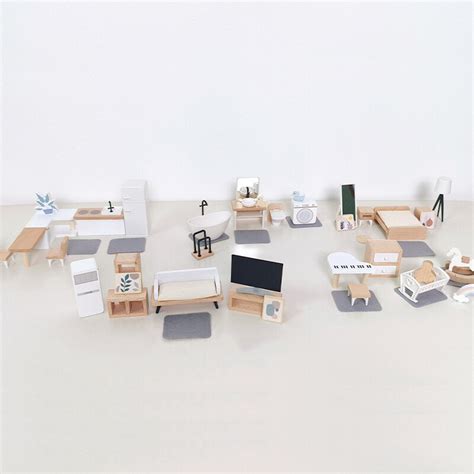 미니 가구 인형 집 장식 세트 Diy 나무 액세서리 응접실 식당 침실 주방 및 아기 방 장난감 포함 척 재생