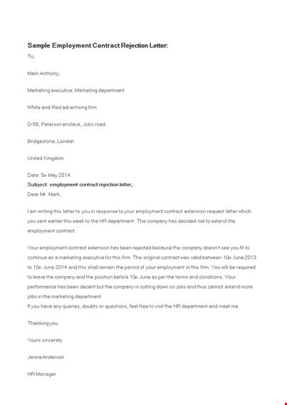 Employment Contract Rejection Letter Template Customize And Download