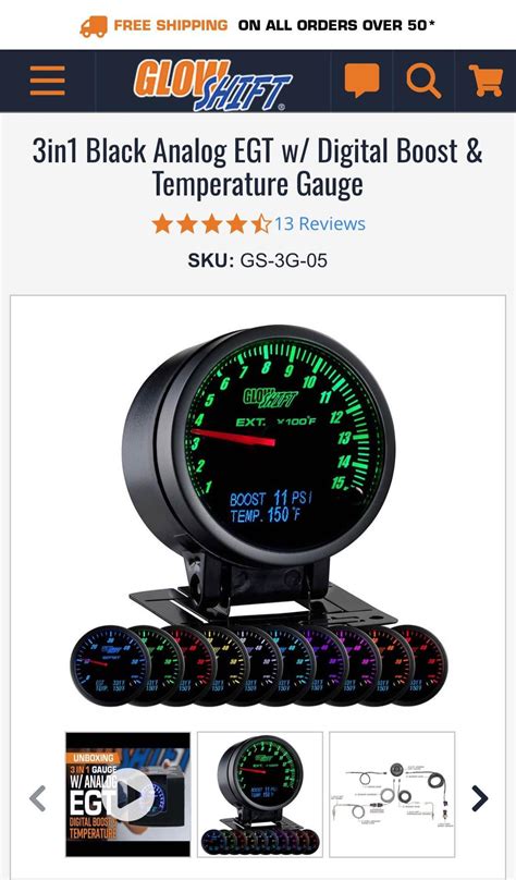 Glowshift 3in1 Black Analog Egt W Digital Boost And Temperature Gauge