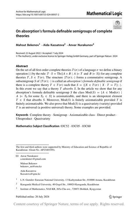 On Absorptions Formula Definable Semigroups Of Complete Theories
