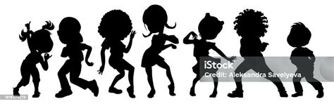 춤추는 소년과 소녀 그림자의 세트 어린이 파티에서 함께 즐거운 시간을 보내고 있습니다 어린이 댄스 파티 디자인 카드 초대장 포스터 티셔츠에 대 한 고립 된 수채화 그림