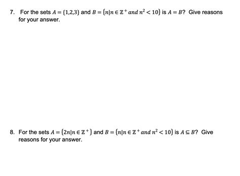 solved 7 for the sets a {1 2 3} and b {n∣n∈z and n2
