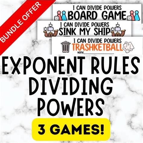 Dividing Powers Exponent Properties Divide Powers Exponent Rules Games Bundle