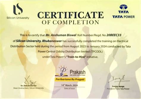 Anshuman Biswal On Linkedin Earning A Tata Power Certificate Signifies