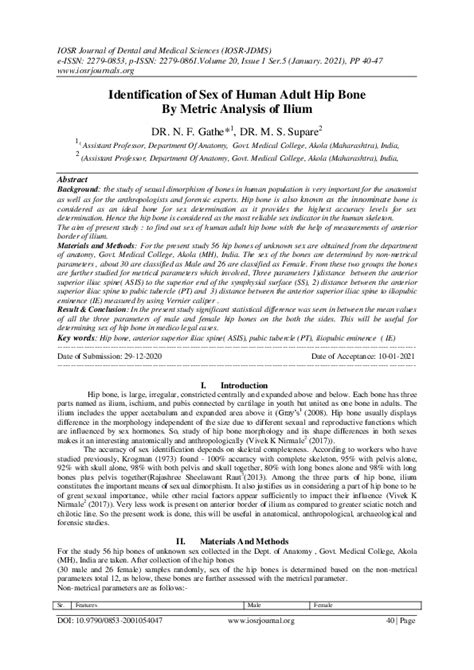 Pdf Identification Of Sex Of Human Adult Hip Bone By Metric Analysis Of Ilium