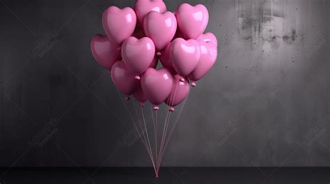 어두운 벽에 있는 밝은 분홍색 하트 모양의 풍선의 3d 렌더링된 매력적인 클러스터 홍색 배경 어두운 배경 풍선 배경 이미지 Hd 홍색 어두운 풍선 배경 사진 무료