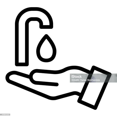 물방울 수도꼭지와 핸드 라인 아이콘 손 씻기 기호 흰색 배경에 윤곽선 스타일 픽토그램 자기 위생 및 건강 기호 모바일 개념 웹 디자인 벡터 그래픽 손에 대한 스톡 벡터 아트