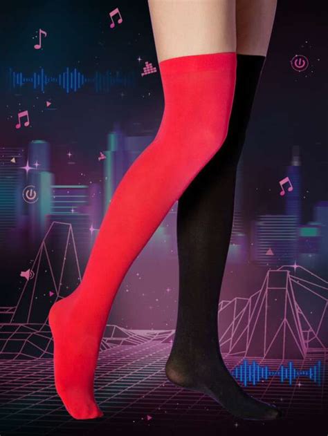 Romwe Two Tone Over The Knee Socks Shein Usa