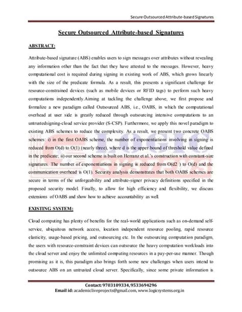 Secure Outsourced Attribute Based Signatures Pdf