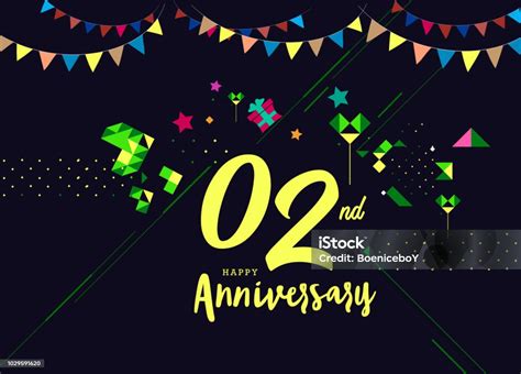 2 결혼 기념일 축 하 문자 텍스트 배너 기하학적 배경 어두운 색상 검은색에 대한 스톡 벡터 아트 및 기타 이미지 검은색 공휴일 기 Istock