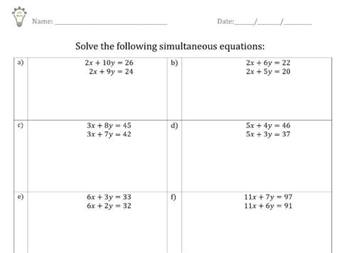 Solving Simultaneous Linear Equations By Elimination Same Coefficient Teaching Resources