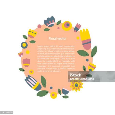 민속 예술 스타일의 꽃 텍스트 원 프레임 템플릿입니다 벡터 가 있는 둥근 테두리입니다 꽃 카피 스페이스 인사말 카드 초대장 스크랩북 디자인과 만화 그림을 떠난다 0명에 대한