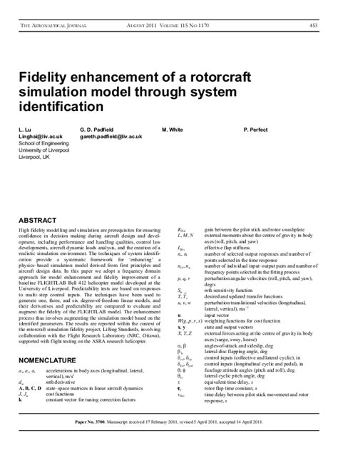 Pdf Fidelity Enhancement Of A Rotorcraft Simulation Model Through System Identification