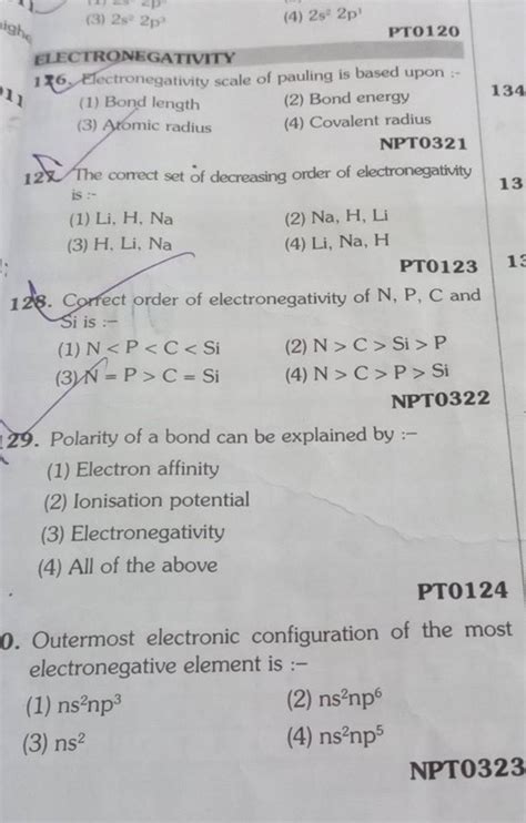 Electronegativity 126 Hectronegativity Scale Of Pauling Is Based Upon
