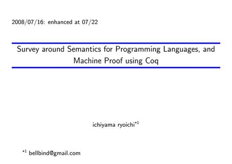 survey around semantics for programming languages and machine proof using coq ppt