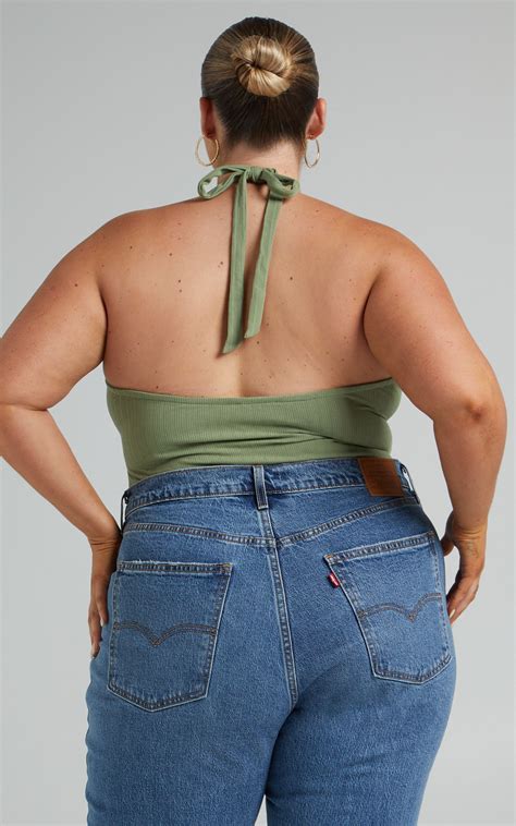 Jolina Halter Neck Cut Out Bodysuit In Sage Showpo